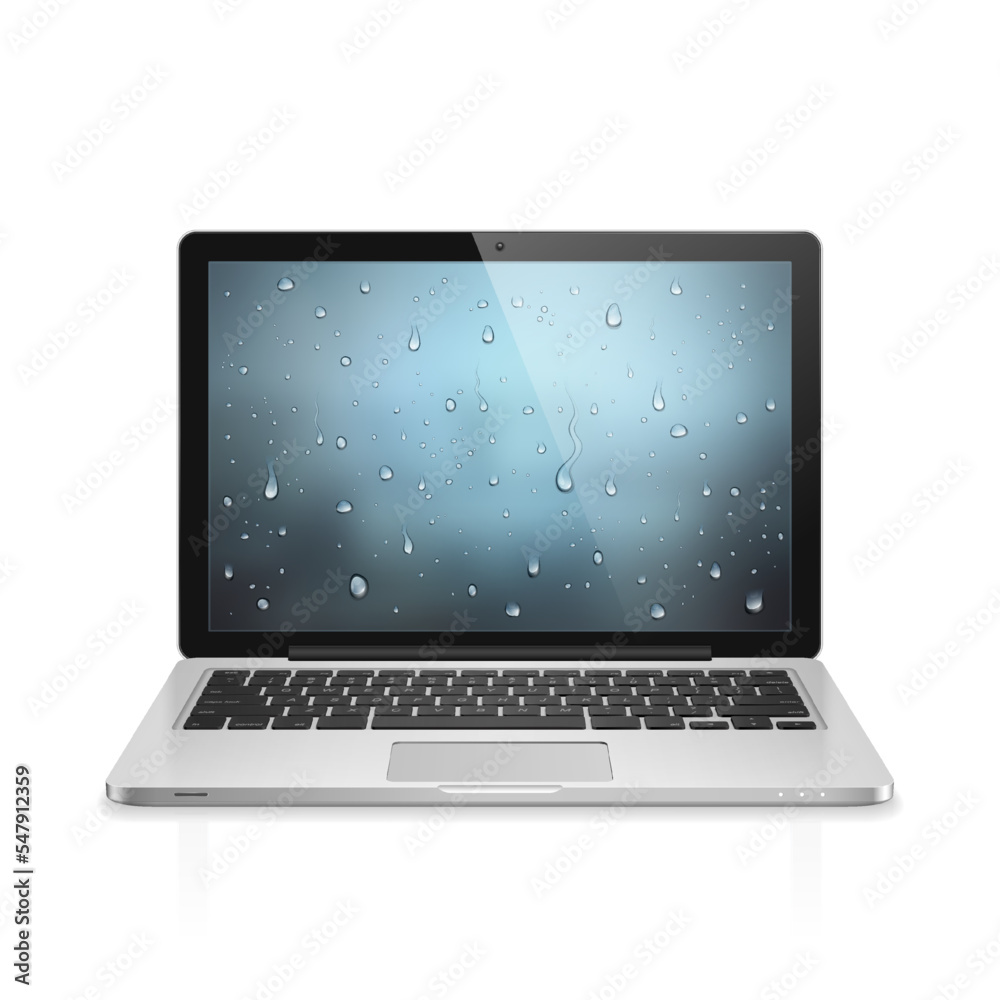 High detailed realistic vector illustration of modern laptop with water ...