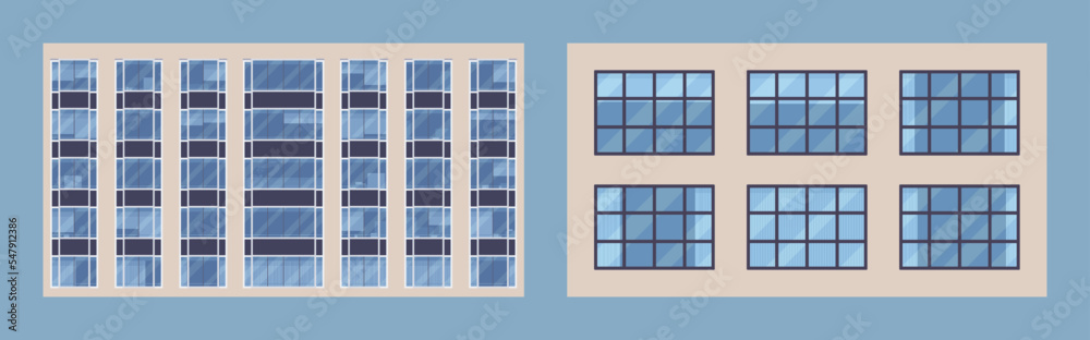 Facade windows in building, modern business center set. Industrial ...