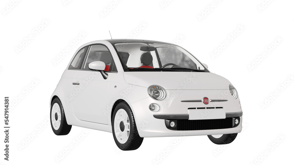 FIAT 500 3d rendering of 500 car on transparent PNG background, WHITE ...