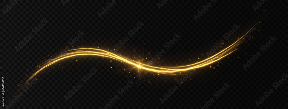 Golden sparkle waves with light effect isolated on transparent ...