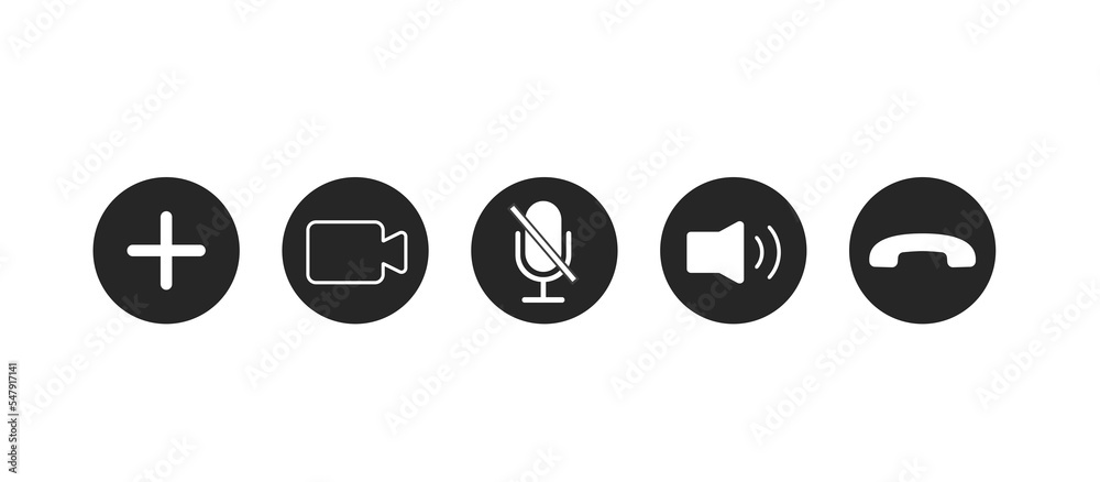 Set of communication icons. Phone, sound, microphone, camera, call ...