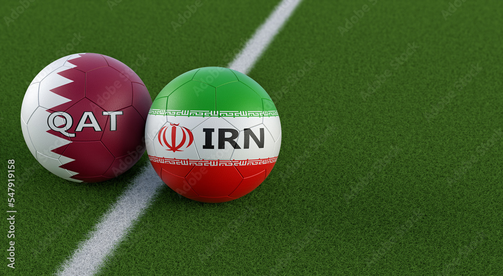 Qatar vs. Iran Soccer Match - Soccer balls in Iran and Qatar national ...