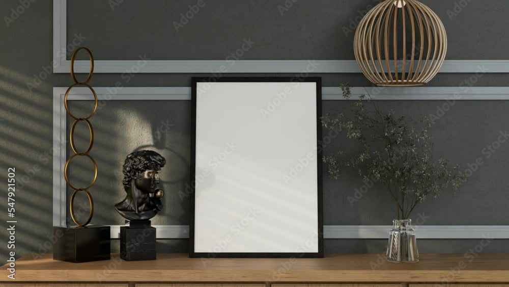 Poster frame in modern interior background, cabinets installed on the ...