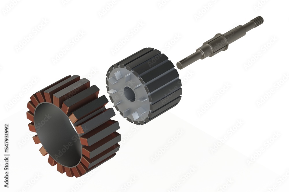 Stator and rotor for electric generator exploded view 3D rendering ...