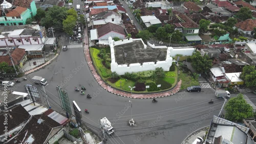 Aerial view, the historical fortress of the Yogyakarta Palace which is ...