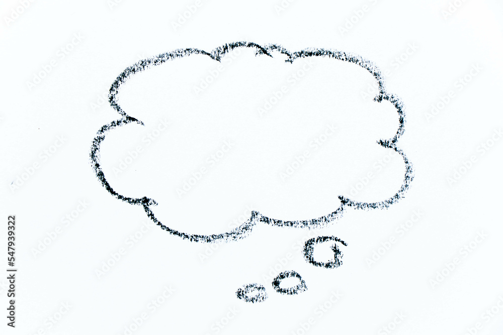 Black color oil pastel hand drawing in cloud speech banner shape on ...