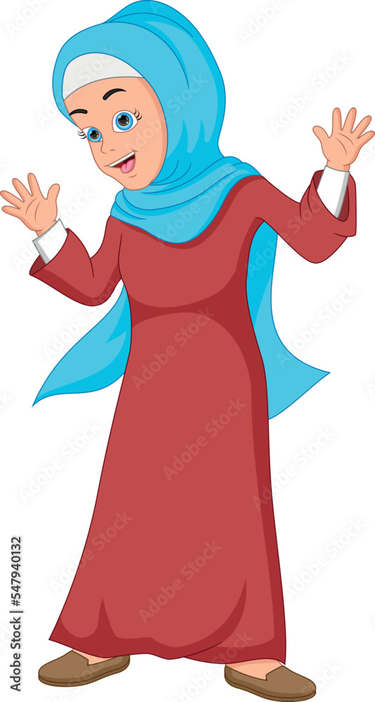 cartoon Muslim girl waving Stock Vector | Adobe Stock