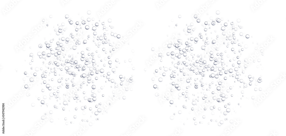 Underwater fizzing bubbles, soda or champagne carbonated drink, sparkling water isolated on ...