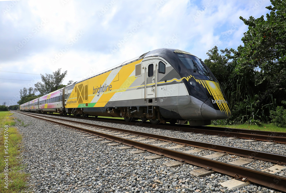 Brightline train, passing through Fort Lauderdale traveling north to ...
