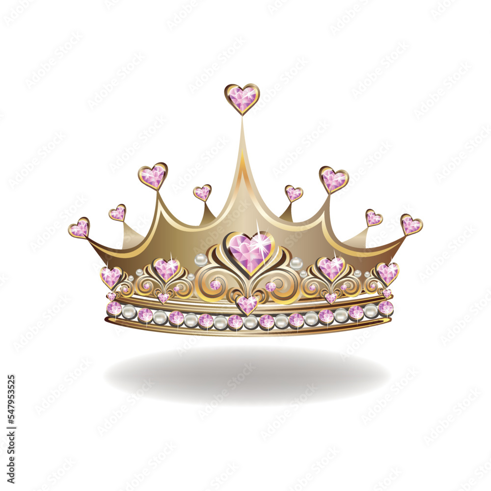 Princess crown or tiara with pearls and pink gems in the shape of a ...