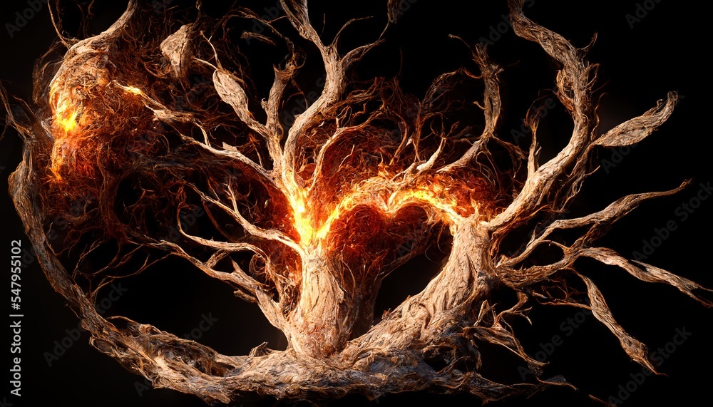 a burning holy magic tree from folklore and myths. Could be the world ...