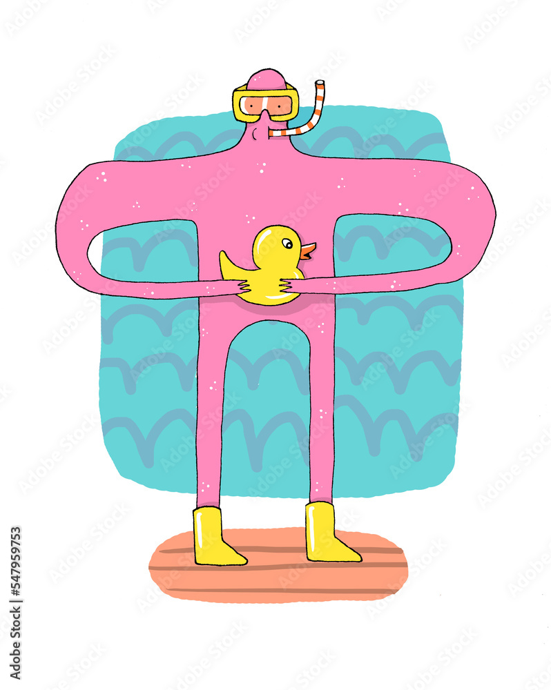 Holidays by the sea. Hand drawn cartoon character. Comic style. Digital ...