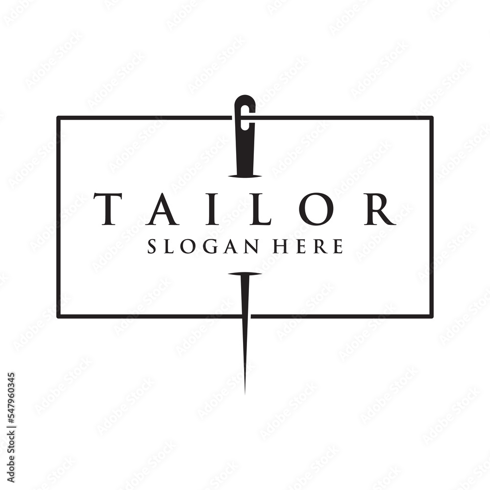 Tailor silhouette logo with needle, thread, benik and sewing machine ...