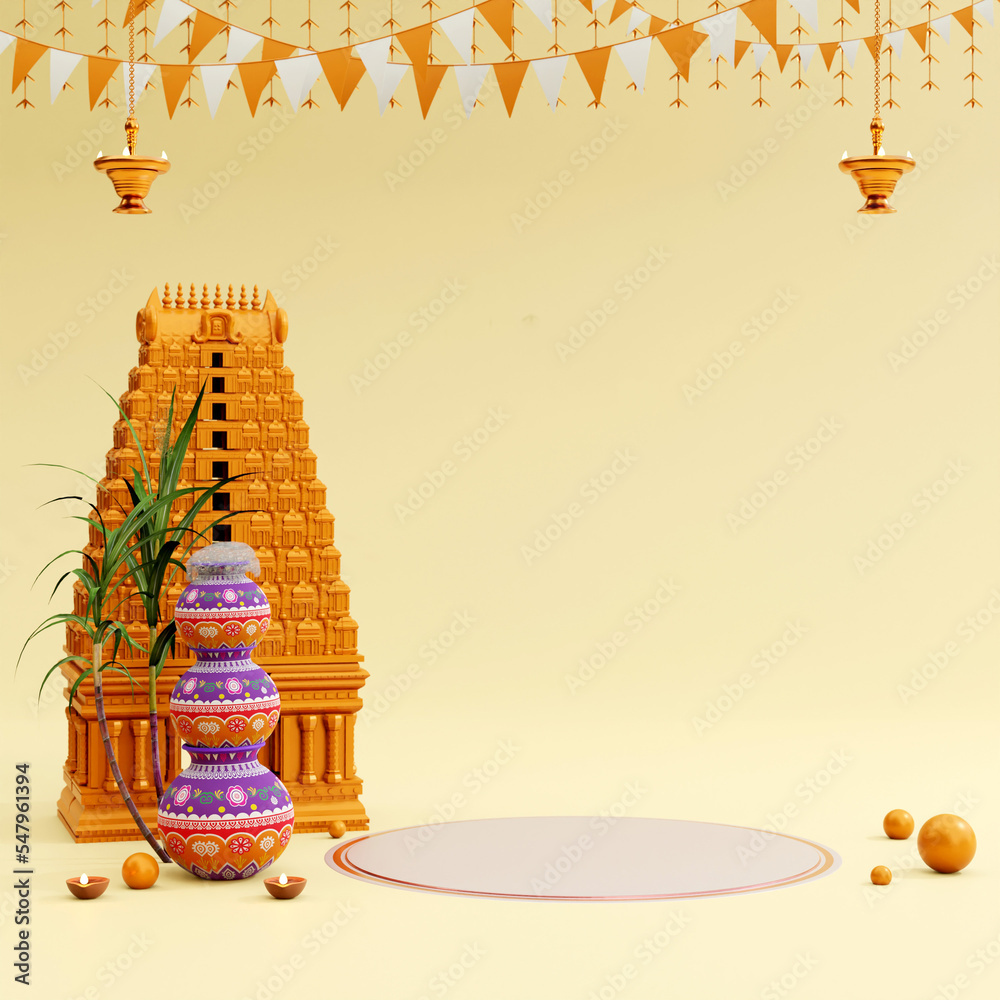 product display, pongal festival in white background with pongal pot ...