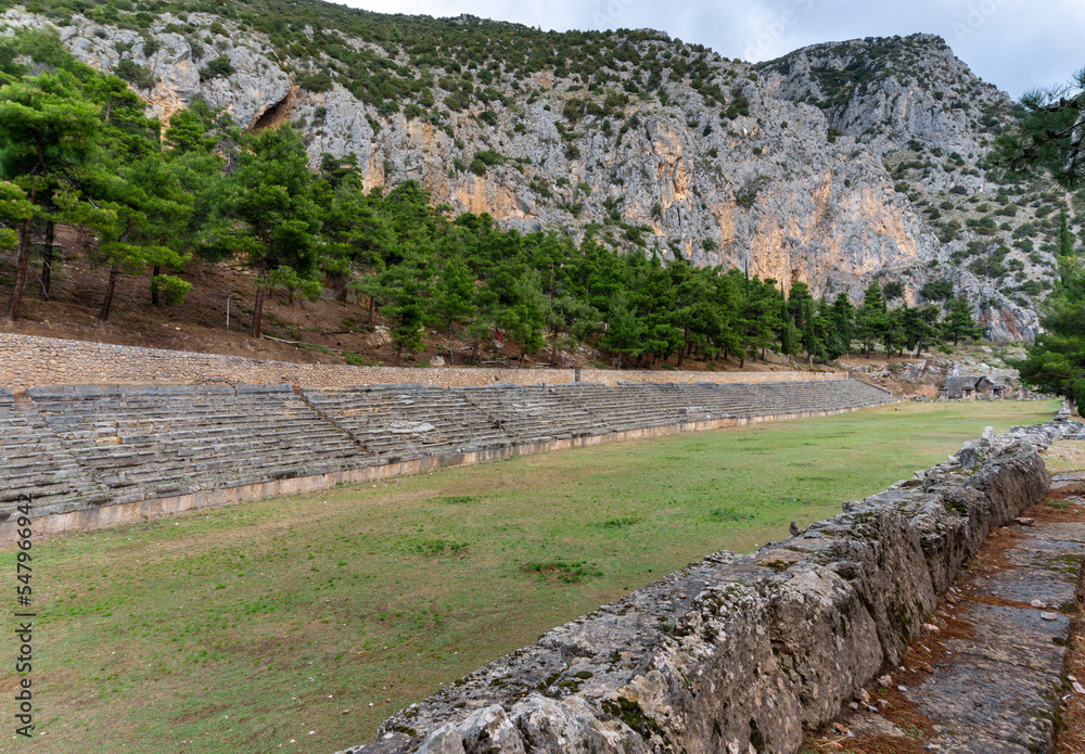 view of the ancient stadium and race track in the Sanctuary Athena ...