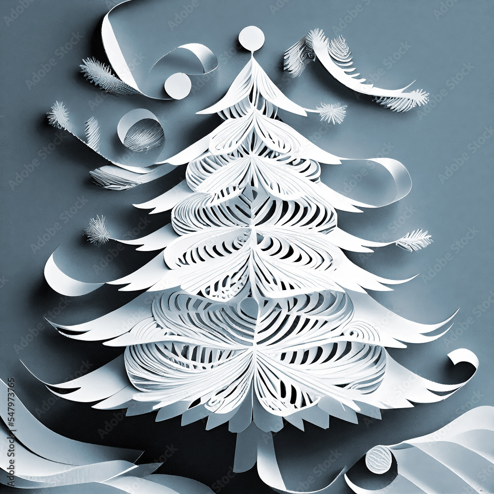 Artistic 3d christmas tree as paper craft and papercut design Stock ...