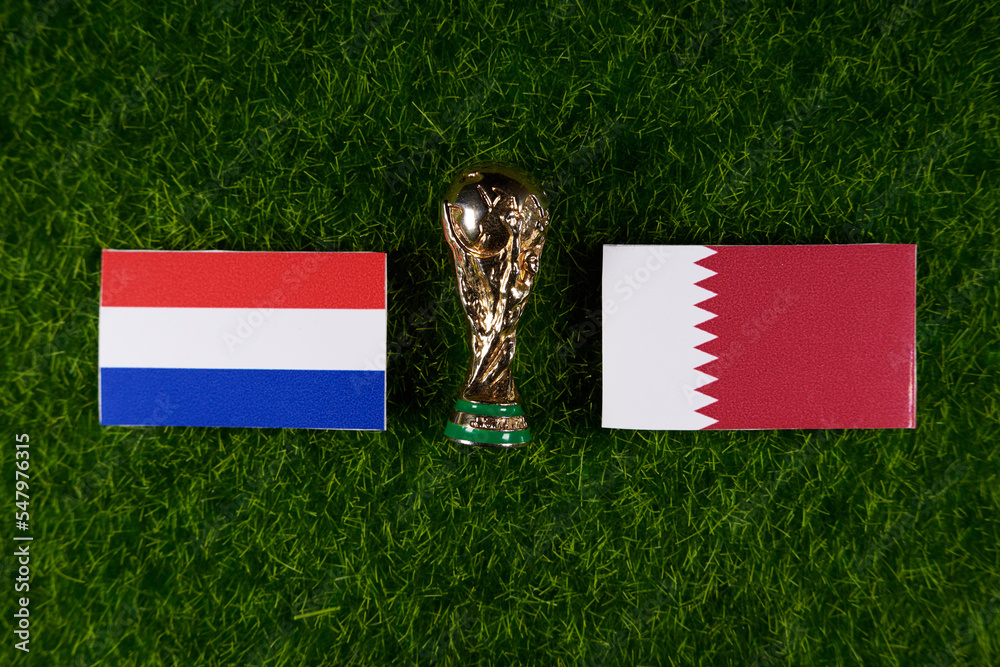 November 20, 2022, Doha, Qatar. Flags of Qatar and Nederland and the ...
