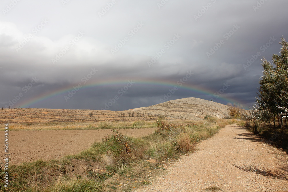 Rainbow after the rain in the mining basins of Teruel, an arid and ...