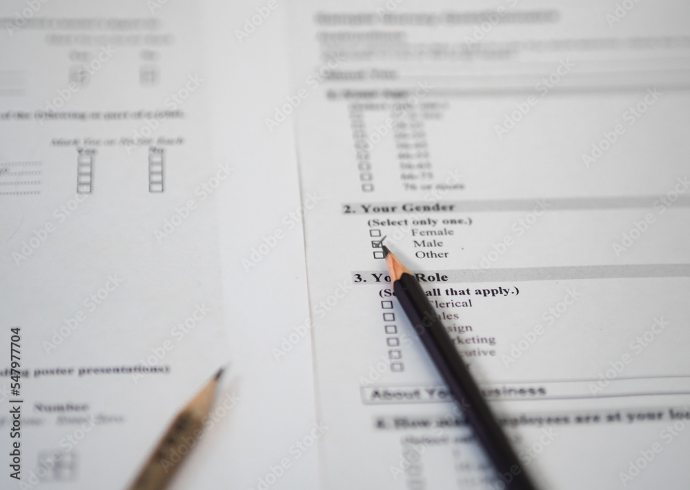 Black marking on checklist box with pencil close up. Checklist concept ...