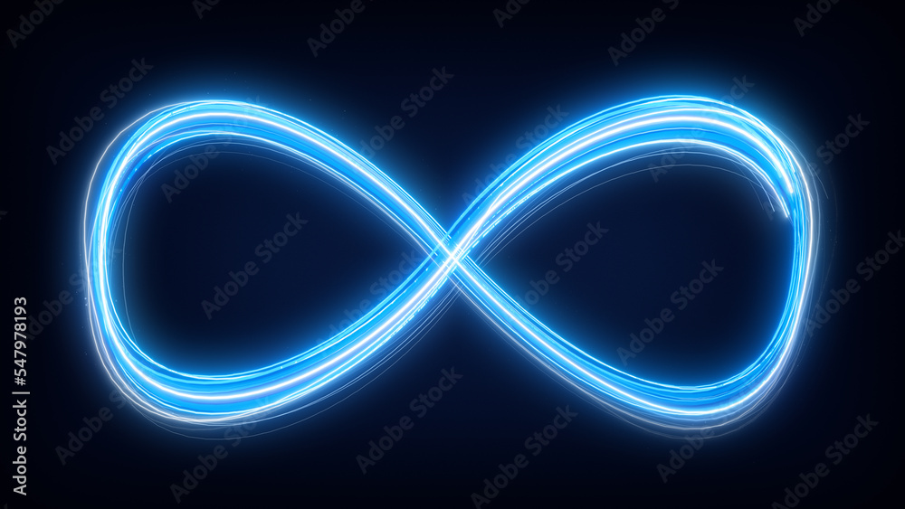 Infinity symbol appears of multiple glowing lines on black background ...