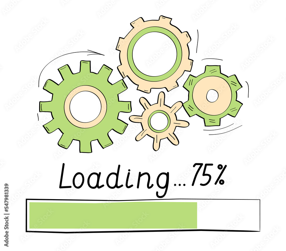 Gears Rotates Loading Progress Bar Vector Style In Doodle Style Load Progress Bar For Ui