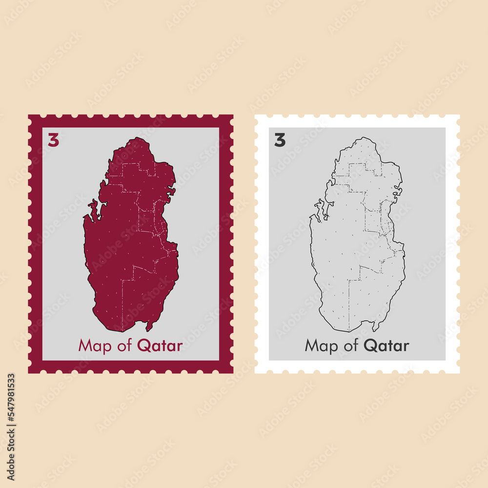 Qatar postage stamp. Hand drawn Qatar map Postage Stamp. Stamp with ...