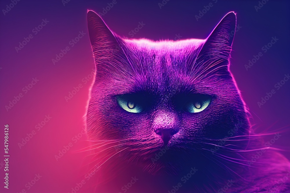 cat with neon light.. Different poses and expressions of a cat in ...
