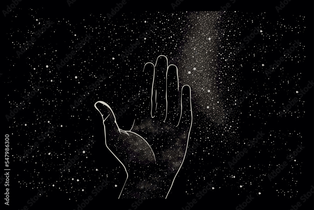 Hand reaching for the stars vector art concept. Dreaming of achieving ...