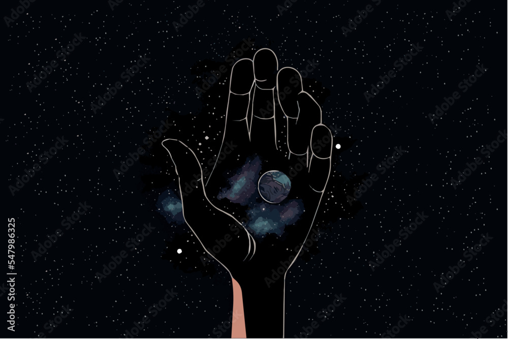 Hand reaching for the stars vector art concept. Dreaming of achieving ...