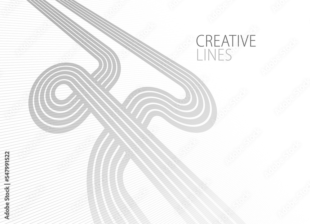 Lines in perspective vector abstract background in light grey and white ...