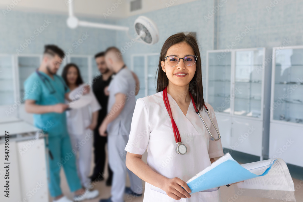 Portrait of a doctor intern. Medical students profession staff ...