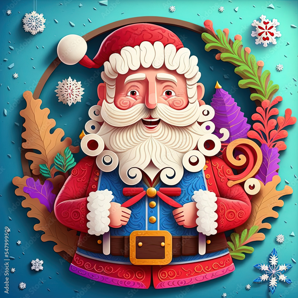 Christmas realistic 3d papercut Santa Claus. Modern colourful paper ...