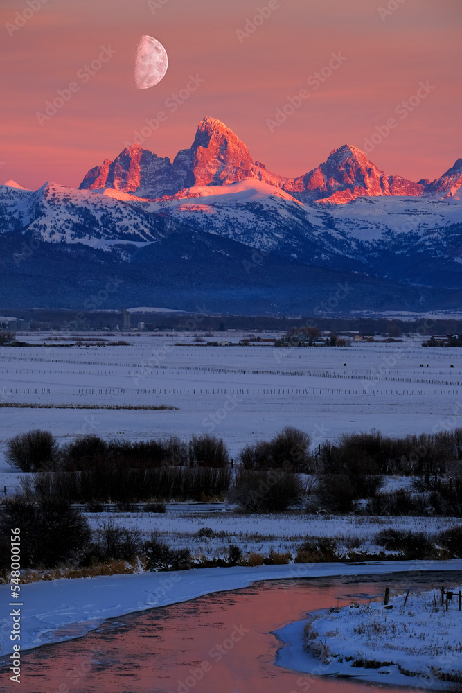 Tetons Teton Mountains in Winter Snow and Trees with Reflection in ...