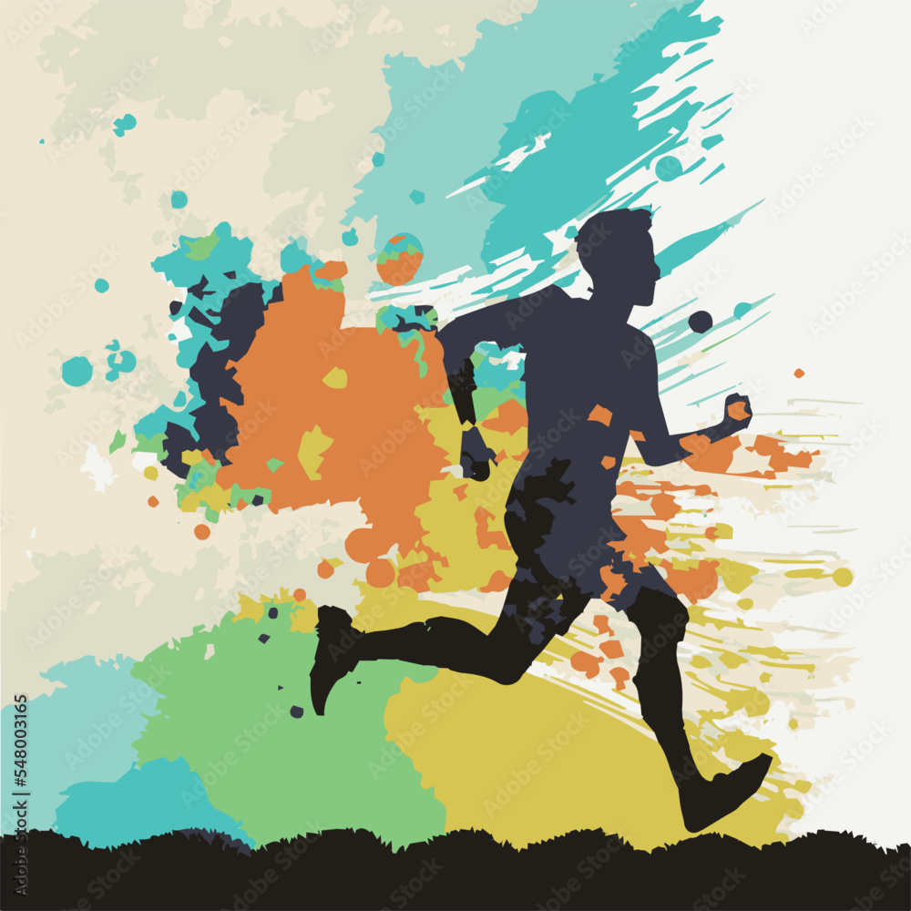 Vetor de Running vector art. Artwork of silhouette of man running a ...