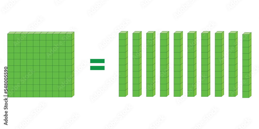 Ten rod blocks equal one flat block. Flat is made of ten rods. Vector ...