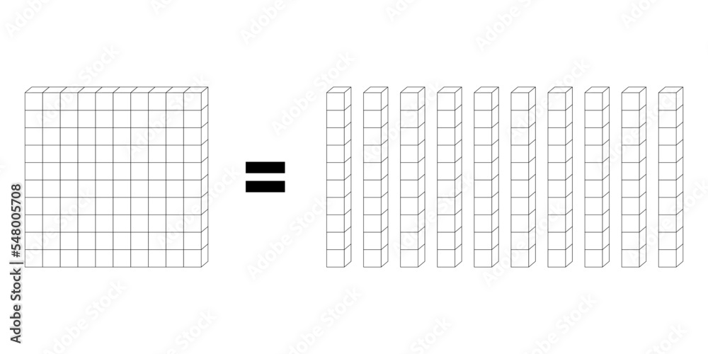 Ten rod blocks equal one flat block. Flat is made of ten rods. Vector ...