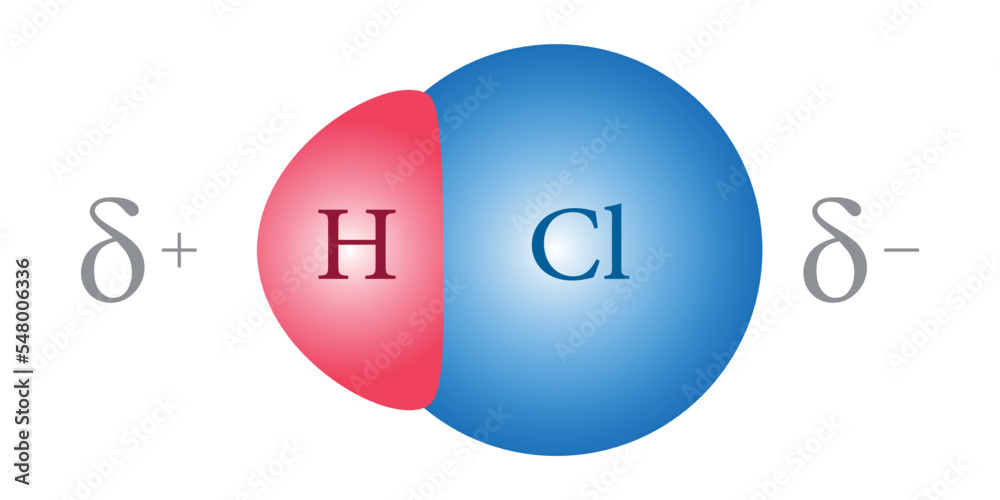 Bond polarity in Hydrochloric acid (HCl) molecule. Scientific vector ...