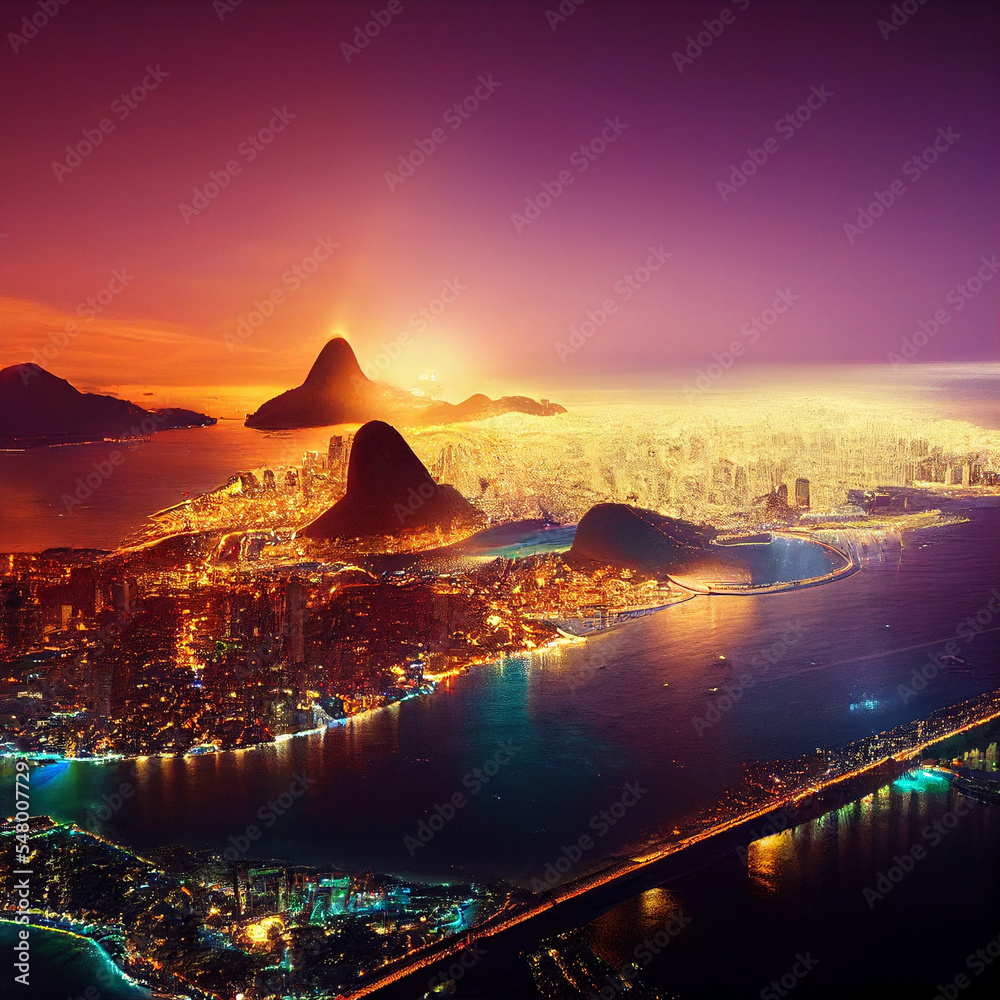 Aerial view of futuristic Rio de Janeiro ilustração do Stock | Adobe Stock