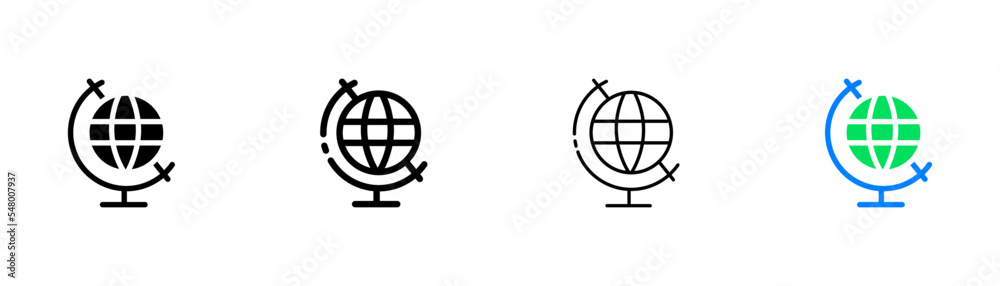 Geography set icon. Globe, world, orbit, axis, equator, earth, setting ...