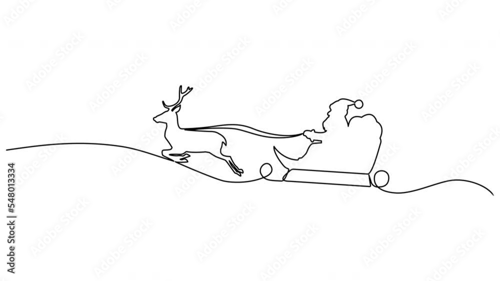 animated single line drawing of Santa Claus in sleigh pulled by ...