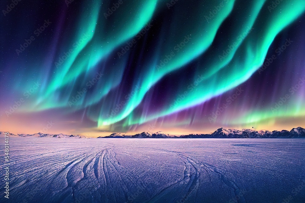 Blue And Purple Aurora Borealis