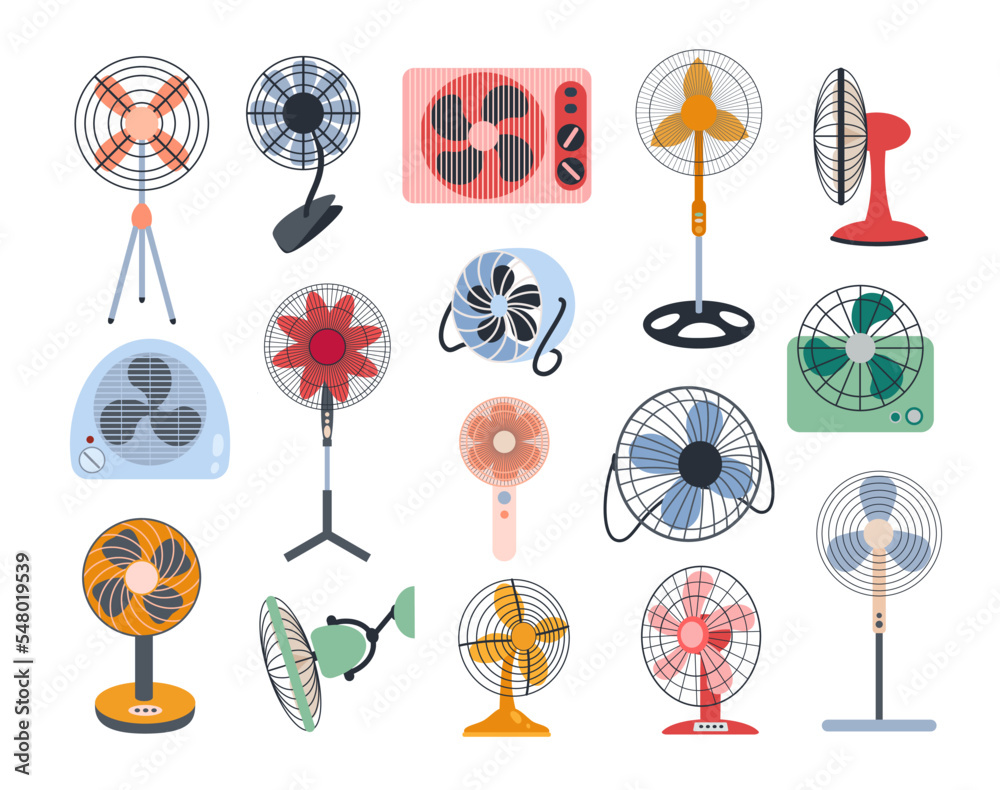Electric fans. Air circulation climate equipment, cooling fan types for ...
