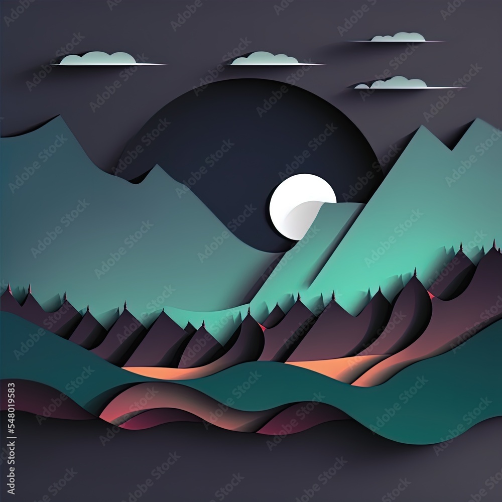 2d illustrated 3d abstract background with paper cut shapes dark ...