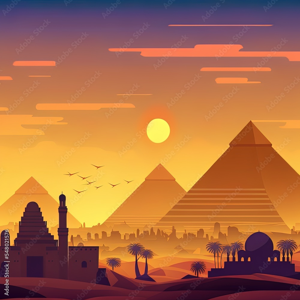 Egypt. silhouette of cairo, arab architecture, mosques and the great ...