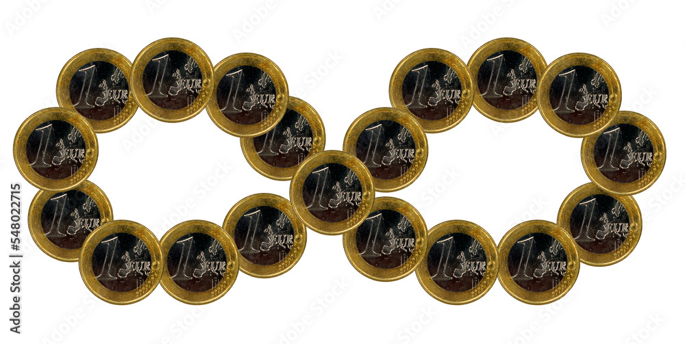 Infinity symbol from euro coins, a lot of money, wealth, success ...