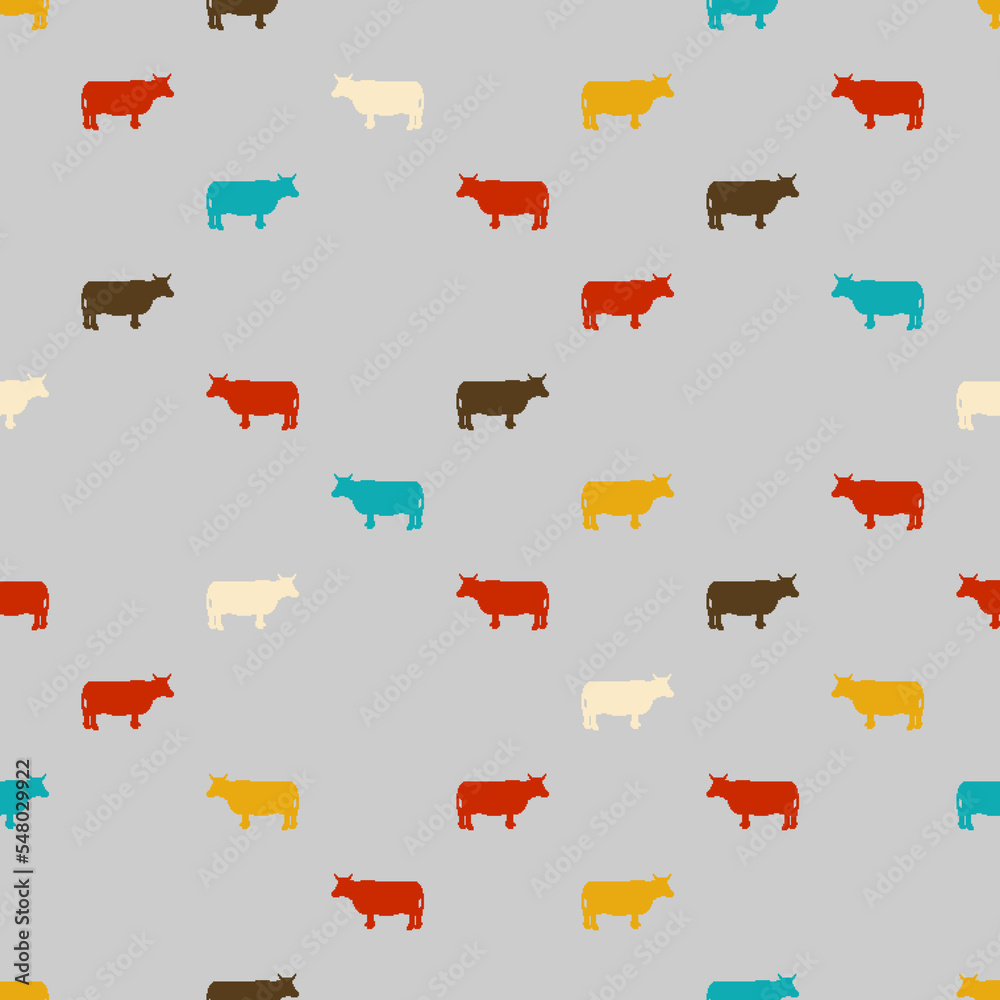 Cow pixel art pattern seamless. 8 bit farm animal background. pixelated ...