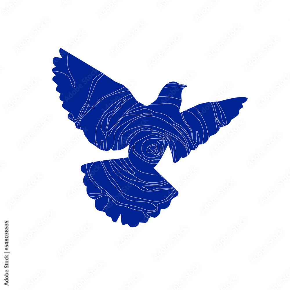 Blue dove with rose petals line art texture on white background. Stock ...