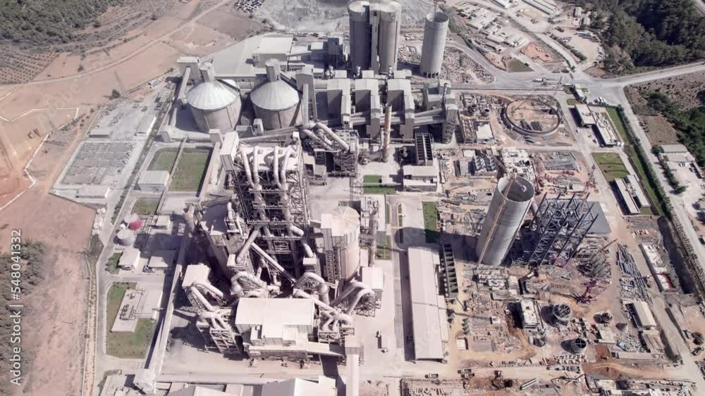 Structures of cement producing plant. Cement factory aerial view ...