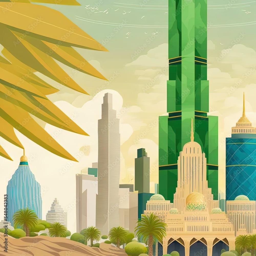 Saudi arabia illustration with iconic buildings Stock Illustration ...
