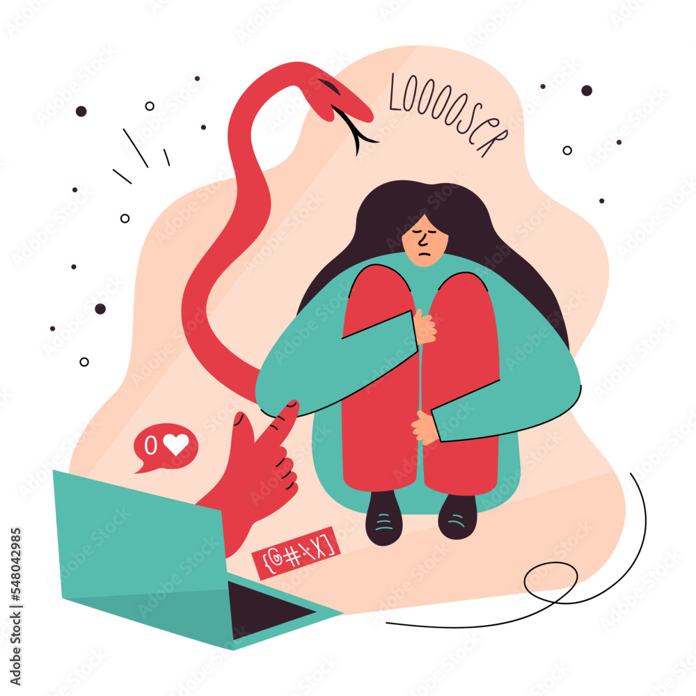 Vector illustration with female, laptop messenger, chatting. She has ...